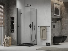 Mexen Lima, sprchový kout 90 (dveře) x 90 (stěna) cm, 6mm čiré sklo, černý profil + SLIM černá sprchová vanička 5cm s černým sifonem, 856-090-090-70-00-4070B