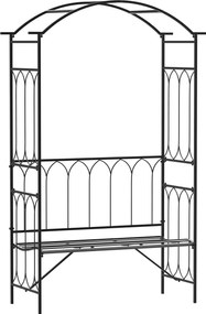 Outsunny Kovový Růžový Oblouk pro Rostliny s Lavicí v Zahradě 115 x 50 x 203 cm Černý | Aosom