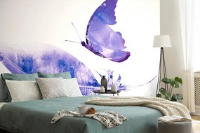 Tapeta pírko s motýlem ve fialovém provedení - 300x200 cm