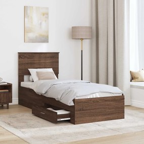 Rám postele Hnědý dub a stříbrná 75 x 190 cm Kompozitní dřevo 3410964