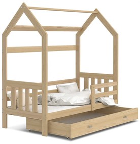 BabyBeds Dětská postel domeček se zábranou a úložným prostorem borovice Velikost postele: 160x80 cm Borovice
