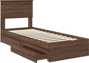 Postel s úložným prostorem se zásuvkou Hnědý dub 75 x 190 cm 3410853