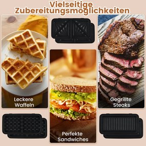 Costway 3-in-1 Vaflovač a lis na panini a sendvičovač Přenosný elektrický