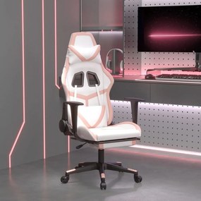 Petromila Masážní herní židle s podnožkou bílá a růžová umělá kůže