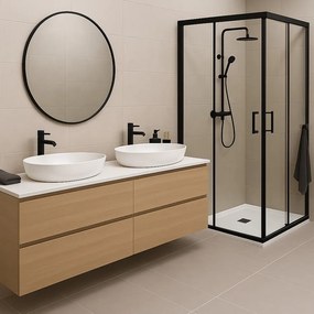Erga Tucson, sprchový kout s posuvnými dveřmi 70(dveře) x 70(stěna) x 190 cm, 6mm čiré sklo, černý profil, ERG-S02-TUCSON-D070D070-CL-BK