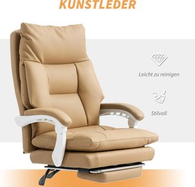 HOMCOM Kancelářská židle Ergonomická židle u stolu s bederní opěrkou, opěrkou nohou Světle hnědá