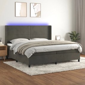 Box spring postel s matrací a LED tmavě šedá 200x200 cm samet 3139524