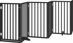 Zábrana pro psy s dvířky skládací 9 panelů černá 450 cm topol 3155544