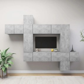 10dílný set TV skříněk betonově šedý kompozitní dřevo 3079157