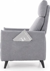 relaxační polohovací TV křeslo, dřevo/kov/látka, 105x68x80 cm, nohy tmavé/šedá, Dekorino KR20260137