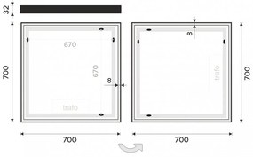 Nimco Černé LED zrcadlo 700x700 ZPC 13077-90