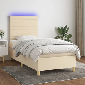 vidaXL Box spring postel s matrací a LED 90x200 cm textil [3135488] Barva: krémová
