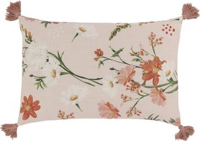 Růžový povlak na polštář se střapci a květy Aix Wild Flowers - 60*40 cm