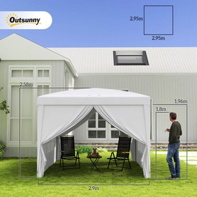 Outsunny Pavilon HOMCOM 3x3 m se 4 bočními stěnami a okny, UV ochrana, včetně přenosné tašky, ocel a tkanina Oxford, bílá | šedá