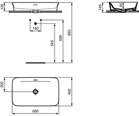 Ideal Standard Ipalyss - Umyvadlo na desku 650x400 mm, s přepadem, bílá E188701