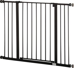 Bezpečnostní brána PawHut pro psy s prodloužením 10/15 cm – Brána bez vrtání pro šířky 76-107 cm, jednou rukou otevíratelná, ocelová černá | Aosom