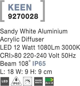 NV 9270028 Venkovní nástěnné svítidlo KEEN bílý hliník akrylový difuzor LED 12W 3000K 220-240V 108st. IP65 - NOVA LUCE