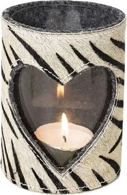 Svícen se srdcem zdobený kůží se vzorem Zebra - 11,5*11,5*16cm