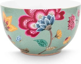 Pip Studio Blooming Tales miska Ø23 cm, modrá (Velká květinová miska z tenkostěnného porcelánu, perfektní pro podávání slaných delikates nebo salatu)