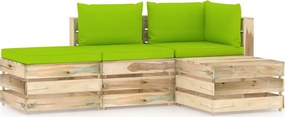 vidaXL 4dílná zahradní souprava s poduškami zeleně impregnované dřevo [3068056] Barva: béžová a šedá