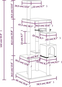 vidaXL Škrabadlo pro kočky se sisalovými sloupky 142 cm [171592] Barva: krémová