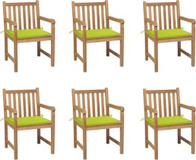 vidaXL Zahradní židle 6 ks podušky masivní teak [3073031] Barva: Jasně zelená