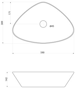Sapho, TERUEL keramické umyvadlo, 58,5x14x39 cm, na desku, BH7007