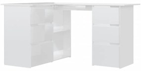 vidaXL Rohový psací stůl bílý vysoký lesk 145x100x76 cm dřevotříska