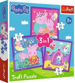 TREFL Puzzle Prasátko Peppa: Zvyky 3v1 / 20, 36, 50 dílků / 20 x 19,5