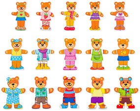 WOODY DŘEVO Šatní skříň Medvědí rodinka vkládací puzzle 54 dílků v boxu 90819