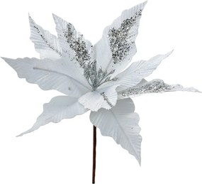Bílá dekorace květina vánoční hvězda Poinsettia - Ø 30*26 cm