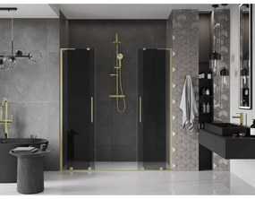 Mexen Velar L Duo, posuvné sprchové dveře do otvoru 180 cm, 8mm šedé sklo, zlatá matná, 871-180-003-42-55