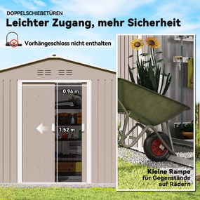 Outsunny Kůlna na Nářadí 4,9 m², Zahradní Kůlna s Pultovou Střechou, Posuvné Dveře, Základna, 277 x 195 x 192 cm, Kůlna z Pozinkované Oceli, Odolná p…