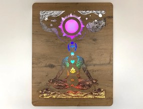 Li-Go "Čakry" světelný obraz s baterií 70x90cm varianta ovládání: manuál/pohybové čidlo, provedení povrchu: bříza
