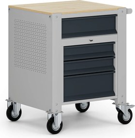 Pojízdný kontejner G9, 4 zásuvky, 675 x 595 x 865-1130 mm, šedá/grafit