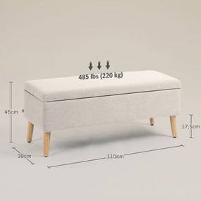 HOMCOM Lavice Čalouněná lavice s úložným prostorem 110 x 39 x 45 cm v béžové barvě se vzhledem lnu do předsíně ložnice obývacího pokoje z kaučukového…