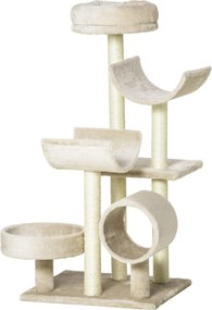 PawHut Kočičí strom, škrábací sloup, škrábací hračky, tunel, béžový L50 x Š40 x V105 cm