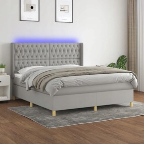 Box Spring Postel S Matrací A Led Textil Světle Šedá Prošívaný design 160