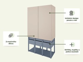 Dětská šatní skříň se šuplíky, tyčí a policemi TWEENS nebesky modrá