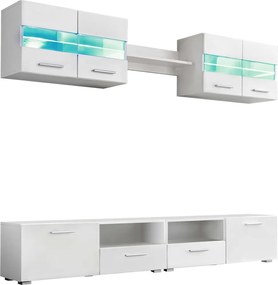 vidaXL 5dílná obývací stěna s LED osvětlením s vysokým leskem [246027] Barva: Bílá