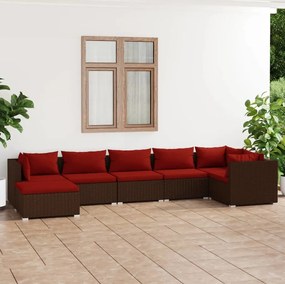 vidaXL 7dílná zahradní sedací souprava s poduškami polyratan [3101830] Barva: Hnědá a červená