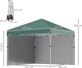 Faltpavillon, 2 Seitenwände, höhenverstellbar, mit Transporttasche, rostfreies Stahlgestell, 3 x 3 m, Grün
