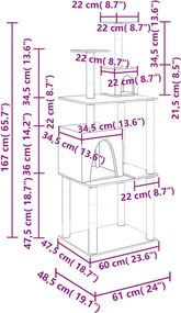 Škrabadlo pro kočky se sisalovými sloupky světle šedé 167 cm 172068