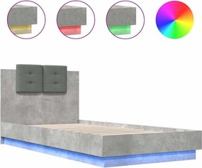 Rám postele s čelem a LED osvětlením betonově šedý 100 x 200 cm 3210027