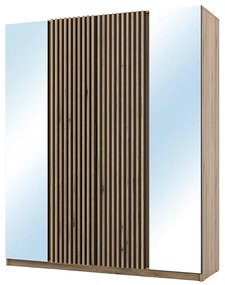 Šatní skříň KAJA 2LU 2LAM | 200 cm | se zrcadly | VYSOKÁ | evoke/černá + lamely