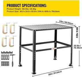 Svařovací stůl 91,4 × 61 cm 362,9 kg Svařovací pracovní stůl s otvory pro upevnění