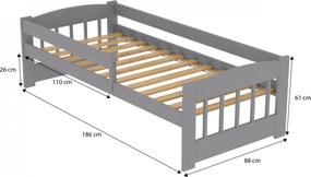 DRW Dětská postel z masivu Edík 180 x 80 cm - barva Šedá