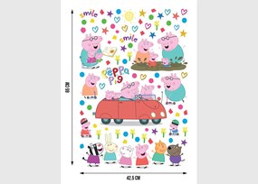 Dětská samolepka na zeď Prasátko Peppa Rodinná Jízda | 42.5 x 65 cm | DDKM1665