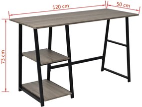 Psací stůl se 2 policemi | šedá / dub