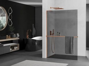 Mexen Kioto+ L, sprchová zástěna Walk-In s poličkou a věšákem 100 x 200 cm, 8mm šedé sklo, růžové zlato profil, 800-100-123-60-40
